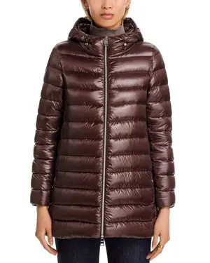 Herno Quilted Hooded A-line Coat - Chocolate