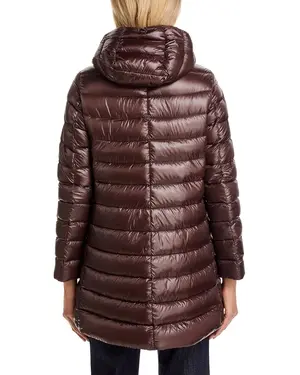 Herno Quilted Hooded A-line Coat - Chocolate
