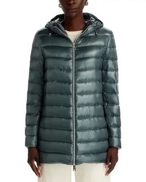 Herno Quilted A-line Hooded Coat - Peacock Blue