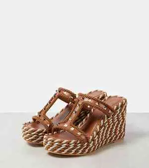 Valentino Garavani Rockstud Leather Wedge Espadrilles - Brown
