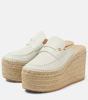 GIANVITO ROSSI Leather Espadrille Wedges - White