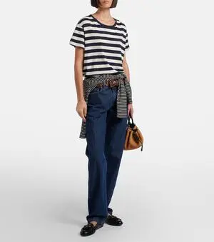 NILI LOTAN Brady Striped Cotton T-shirt - Blue