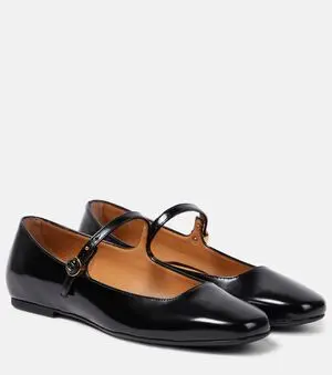 TOD'S Polished Leather Mary Jane Flats - Black