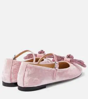 Mach & Mach Double Bow Velvet Ballet Flats - Pink