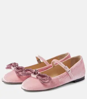 Mach & Mach Double Bow Velvet Ballet Flats - Pink