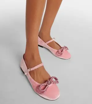Mach & Mach Double Bow Velvet Ballet Flats - Pink