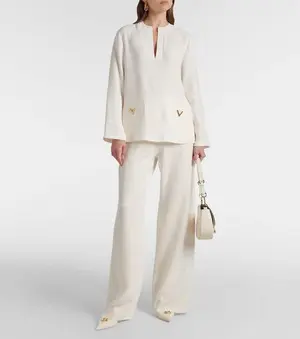 Valentino Garavani Cady Couture High-rise Wide-leg Pants - White