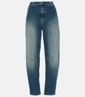Ag High-rise Barrel-leg Jeans - Blue