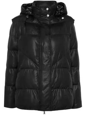 Black Puffer Jackets with Drawstring Hem