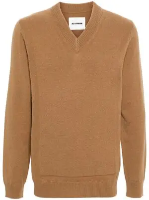 JIL SANDER V-neck Ribbed-knit Jumper - Brown