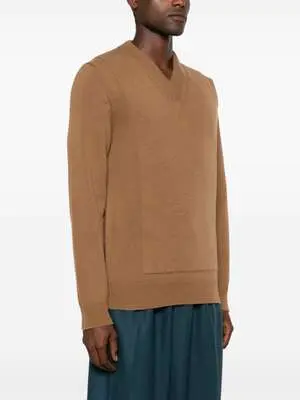 JIL SANDER V-neck Ribbed-knit Jumper - Brown
