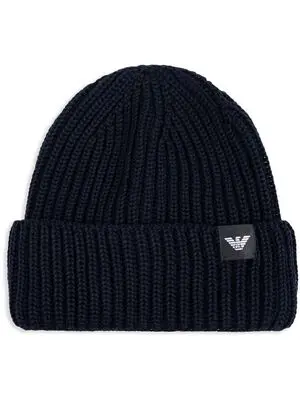 Emporio Armani Logo-patch Knitted Beanie - Blue