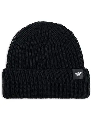 Emporio Armani Logo-patch Knitted Beanie - Black