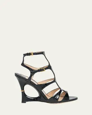 TOM FORD TOM FORD Crocodile-Embossed Caged Wedge Sandals - Black
