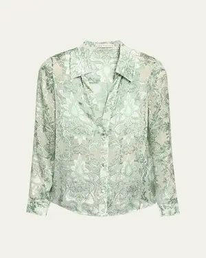 Alice + Olivia Eloise Burnout Button-Front Blouse - Vanity Pistachio