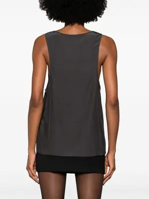 Saint Laurent Henley Neck Silk Tank Top - Grey