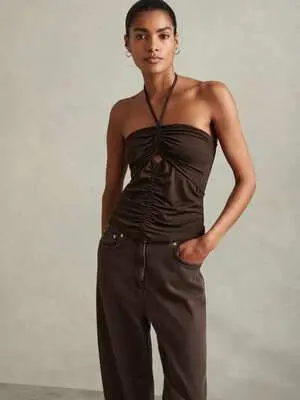 REISS Solare Ruched Halterneck Top