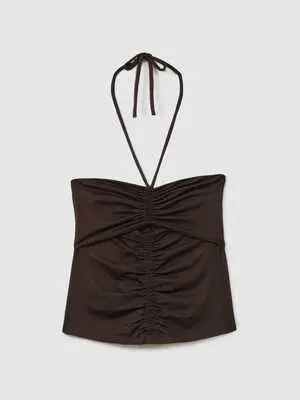 REISS Solare Ruched Halterneck Top