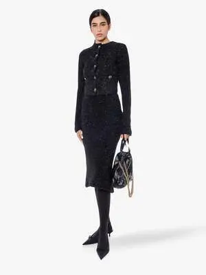 Balenciaga Cotton Tweed Knitted Cropped Cardigan - Black