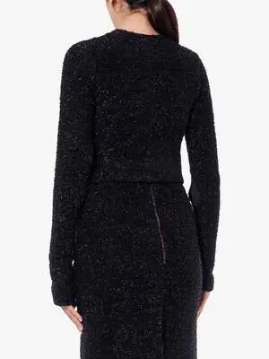 Balenciaga Cotton Tweed Knitted Cropped Cardigan - Black