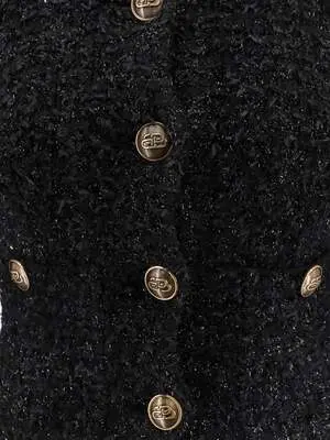 Balenciaga Cotton Tweed Knitted Cropped Cardigan - Black