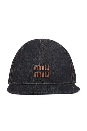 Miu Miu Miu Miu Drill Washed Soft Calf Baseball Cap Blue & Brandy
