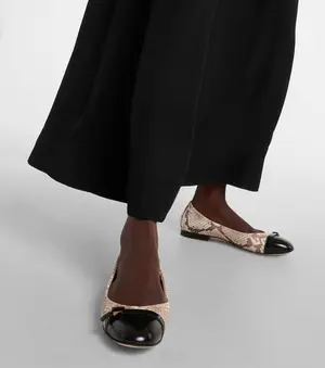 TOD'S Snake-effect Leather Ballerinas - Grey