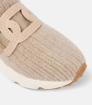 TOD'S Leather-trimmed Knit Sneakers - Beige