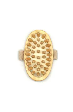 PURSONIC Boar Bristle Bath Brush & Rubber Massager With Lotus Wooden Handle - Ivory