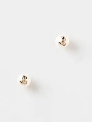 JIMMY CHOO Jc Monogram Faux Pearl Stud Earrings - White