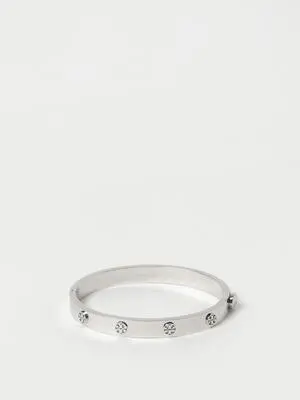 Tory Burch Miller Double T Logo Bangle Bracelet In Stainless