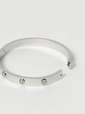Tory Burch Miller Double T Logo Bangle Bracelet In Stainless