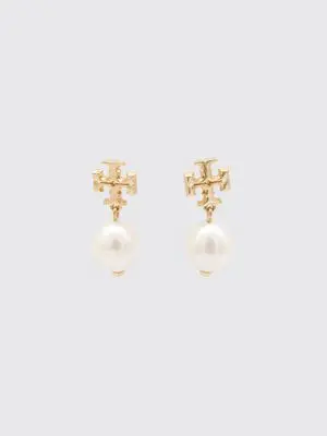 Tory Burch Logo And Pearl Drop Earrings - Gold