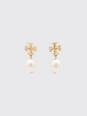 Tory Burch Logo And Pearl Drop Earrings - Gold