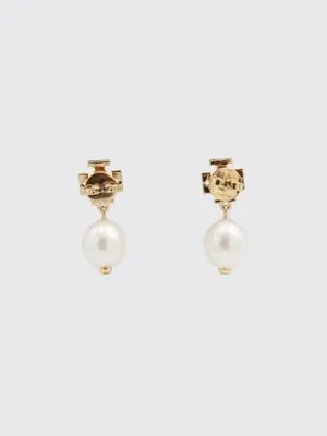 Tory Burch Logo And Pearl Drop Earrings - Gold
