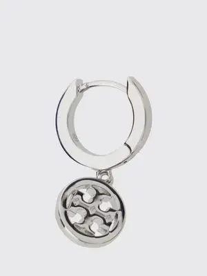 Tory Burch Icon Hoop Dangle Earrings With Double T Logo And Rhinestones - Steel