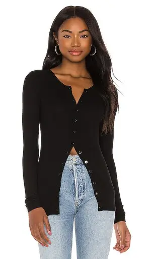 Enza Costa Silk Rib Fitted Long Sleeve Cardigan