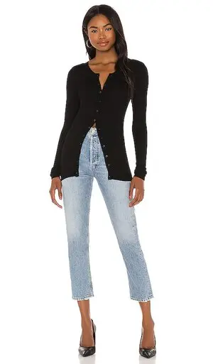 Enza Costa Silk Rib Fitted Long Sleeve Cardigan