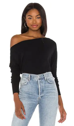 Enza Costa Cashmere Cuffed Off Shoulder Long Sleeve Top