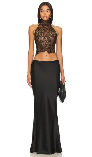 Retrofete Violet Lace Halterneck Top - Black