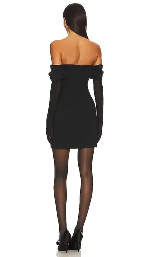 Amanda Uprichard Jania Off-the-shoulder Crepe Dress With Detachable Mesh Gloves - Black