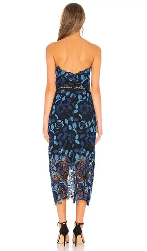 ELLIATT Strapless Floral Lace Midi Dress