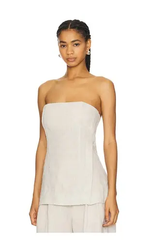 GRLFRND Linen Strapless Tunic Top - Beige