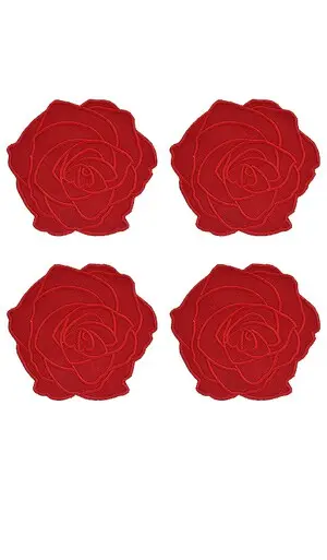 CHEFANIE Rose Cocktaill Napkins Set Of 4 - Red