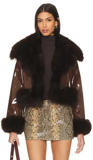 Adrienne Landau Faux Leather And Fur Trimmed Jacket - Brown