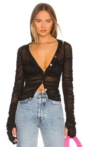 OW Sheer Ruched Mesh Cardigan