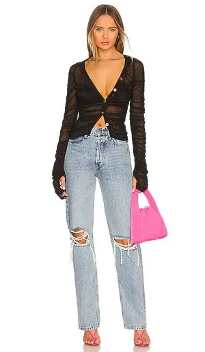 OW Sheer Ruched Mesh Cardigan