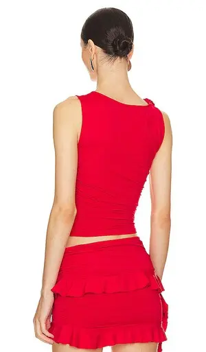 Lioness Rendezvous Top With Ruffled Shoulder Detail - Red