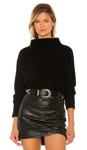 Vince Boiled Funnel Neck Pullover - Black