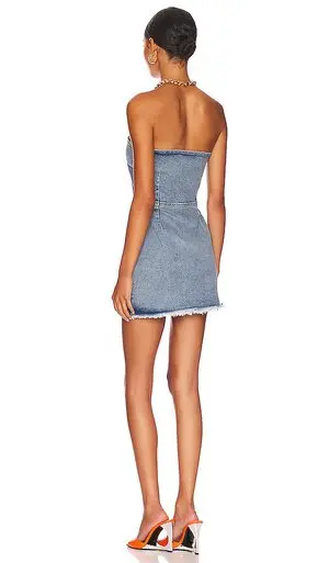 SEROYA Leighton Strapless Distressed Denim Mini Dress